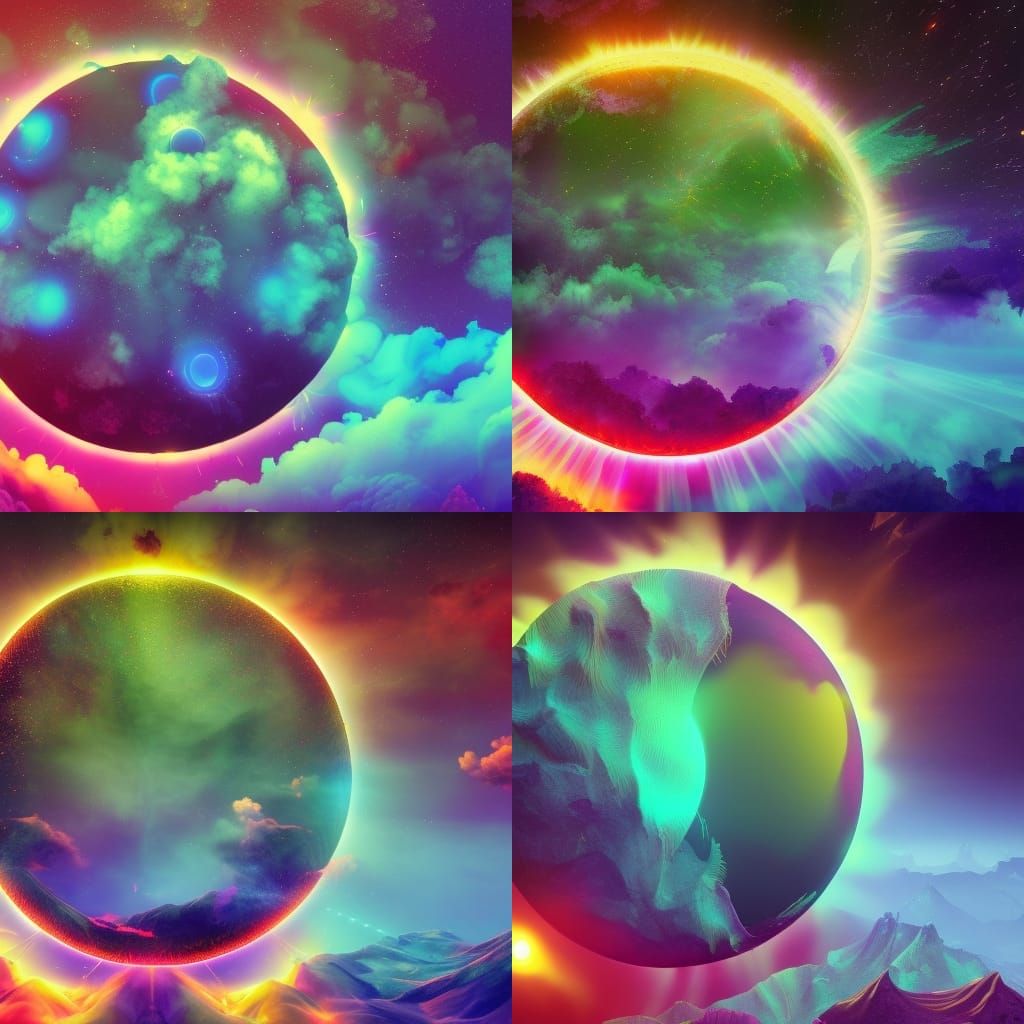 Striking psychedelic solar eclipse detailed matte painting, deep color ...