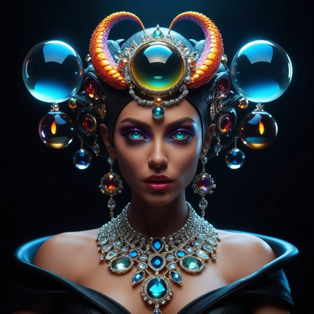 Ethereal Demon Goddess Enthralls with Serpentine M... - AI Art