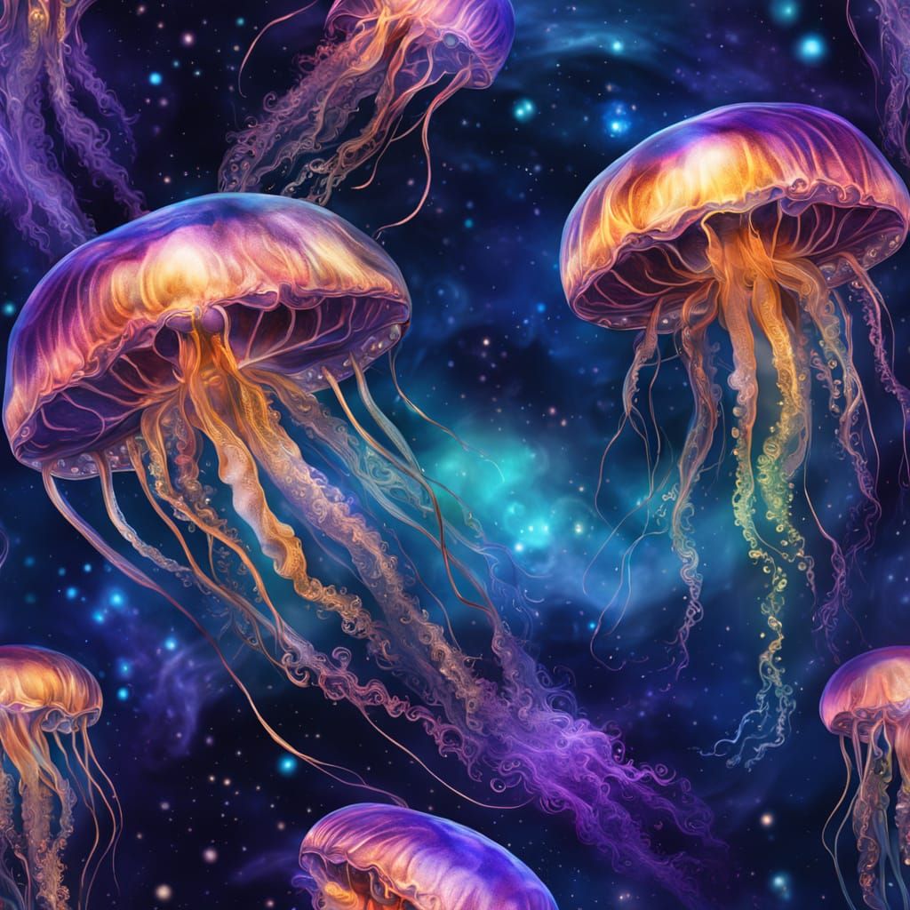 jellyfish - Bioluminescent Jellyfish Drifting Through Deep S...