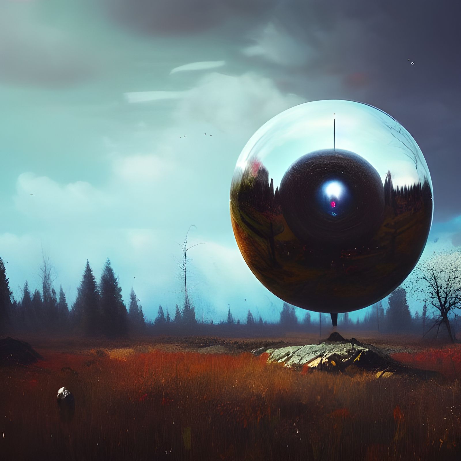 Alien Sphere in the Field - AI Generated Artwork - NightCafe Creator