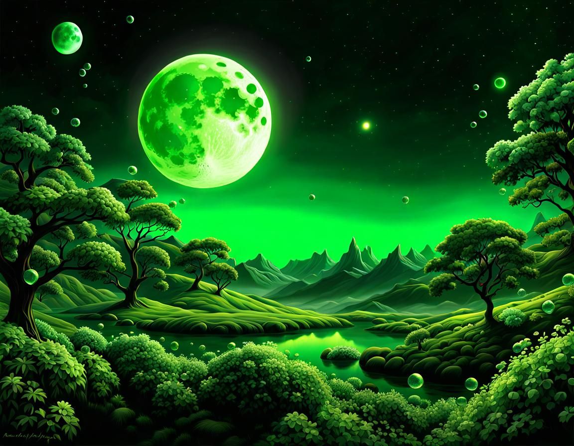 Green Bubble Moon - AI Generated Artwork - NightCafe Creator