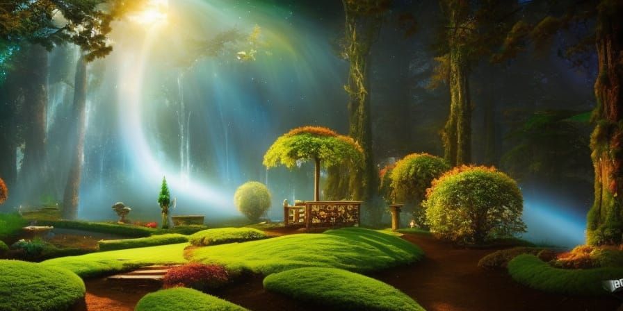 Happy Dancing Landscape , green garden, colorful - AI Generated Artwork ...