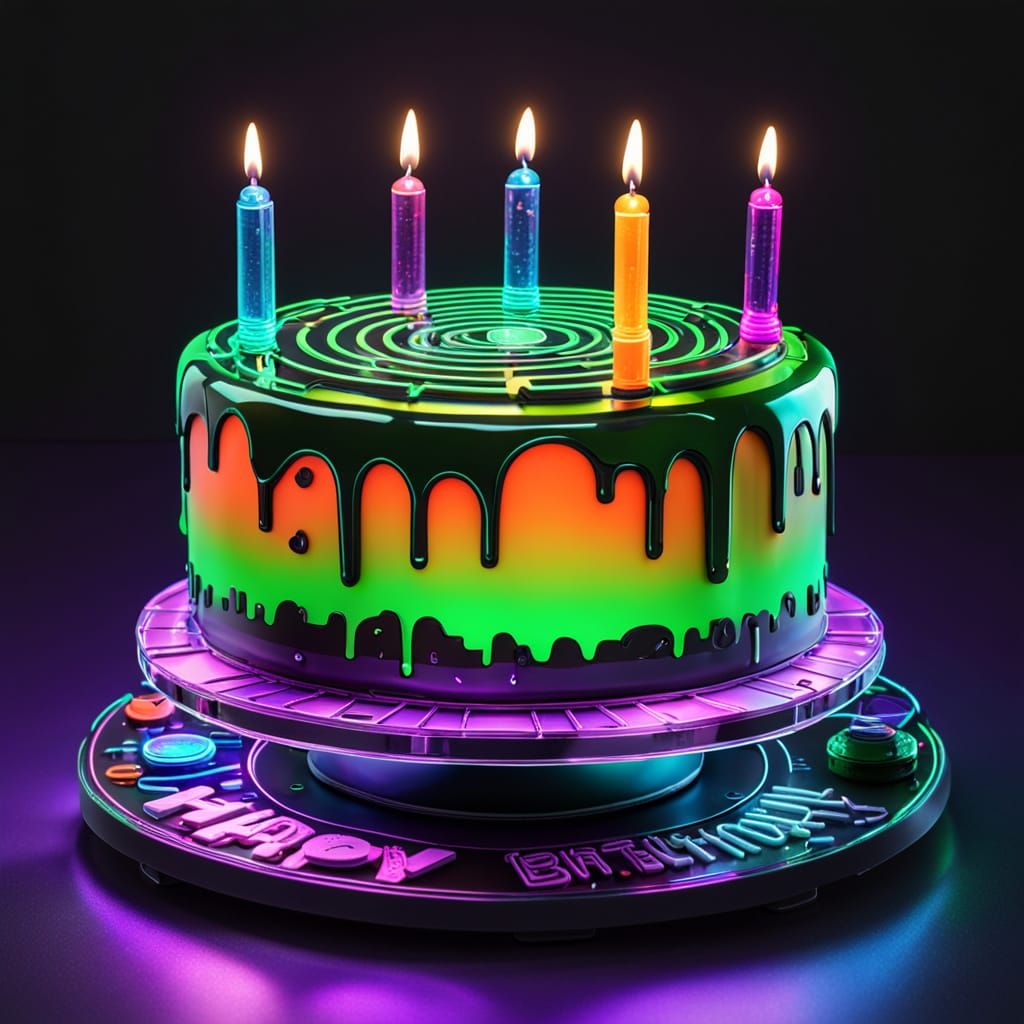 Cyberpunk Birthday Cake - Glowing Neon Cyberpunk Birthday Ca...