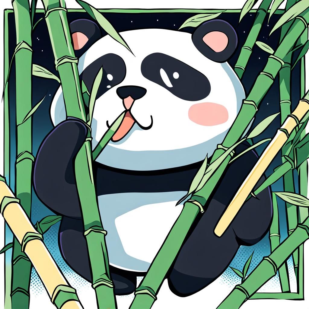 A cute panda eating a bamboo in anime style - AI Generated Artwork ...