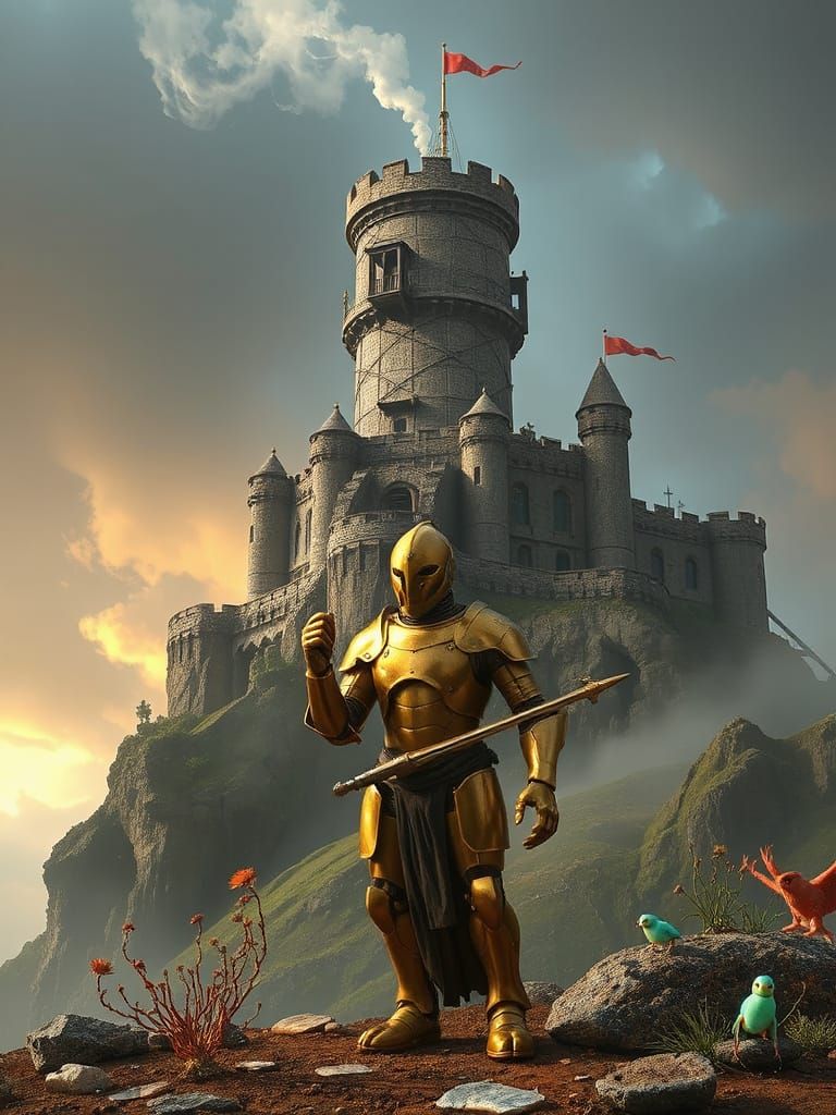 Steampunk Lobster Knight Guards Alien Castle - AI Art