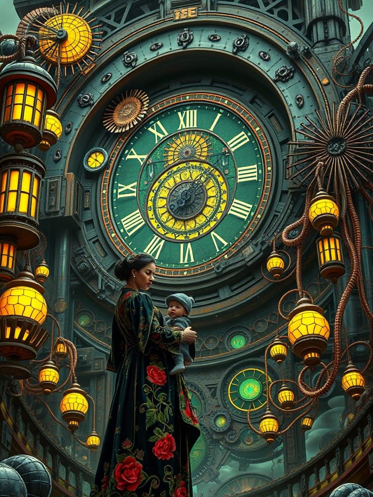 CLOCK TOWER SERIES #4 - Mother and Child in Cyberpunk Clock ...