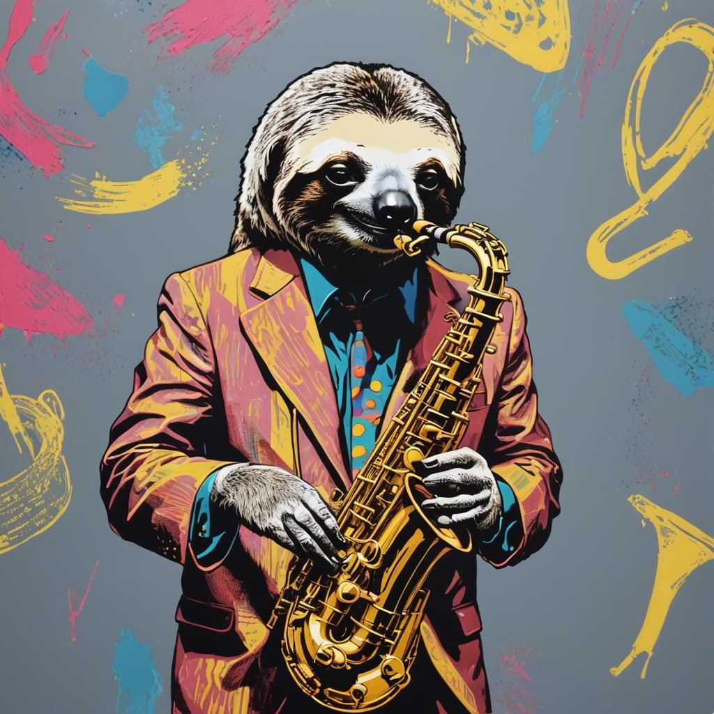 sloth playing saxophone - AI Generated Artwork - NightCafe Creator
