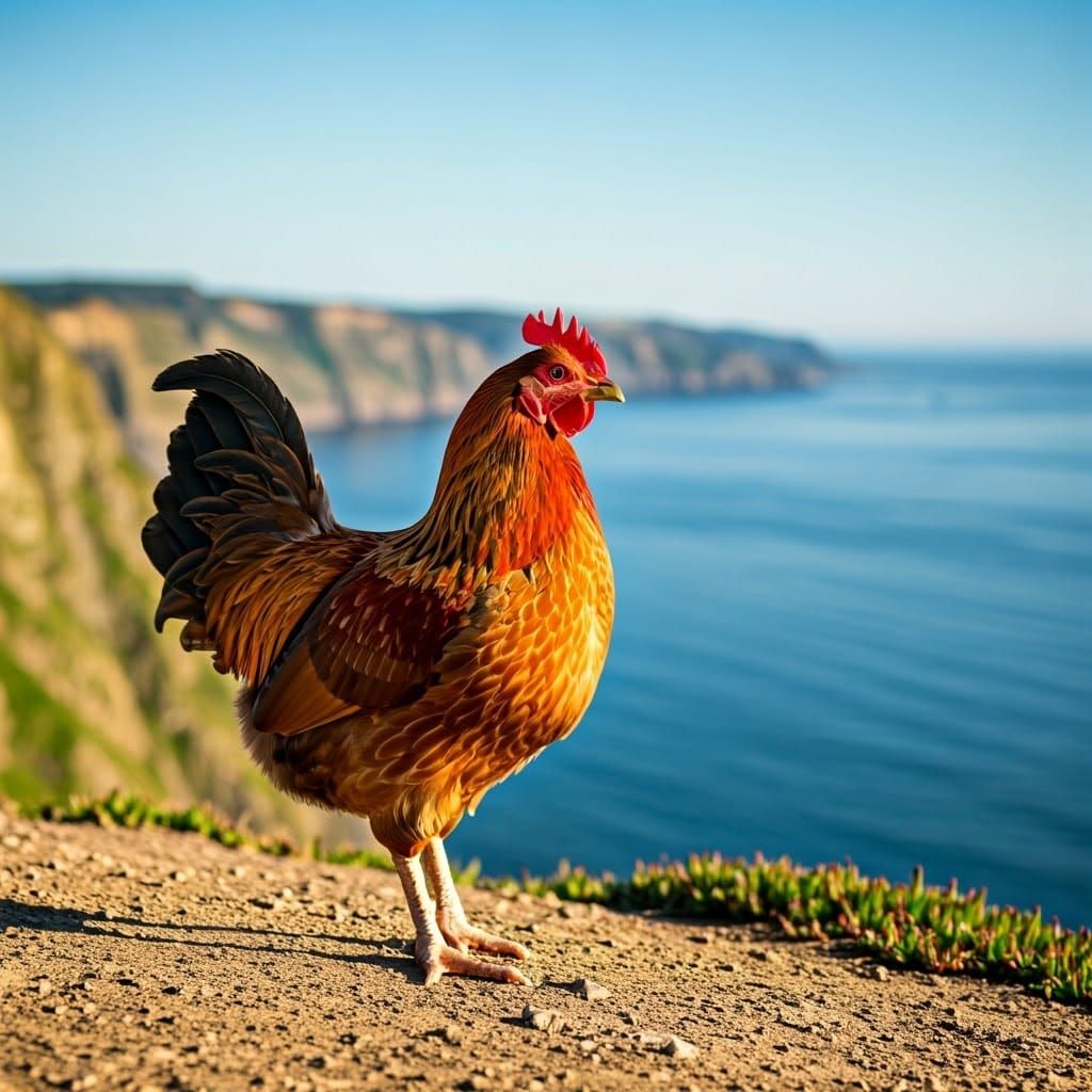 Chicken on the Cliff - Regal Chicken Perched on Cliff's Edge...