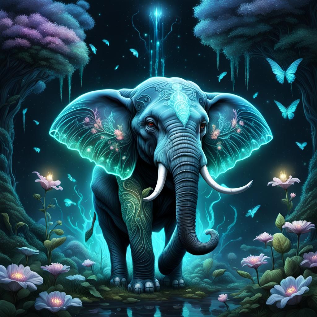 bioluminescent alien elephant - AI Generated Artwork - NightCafe Creator