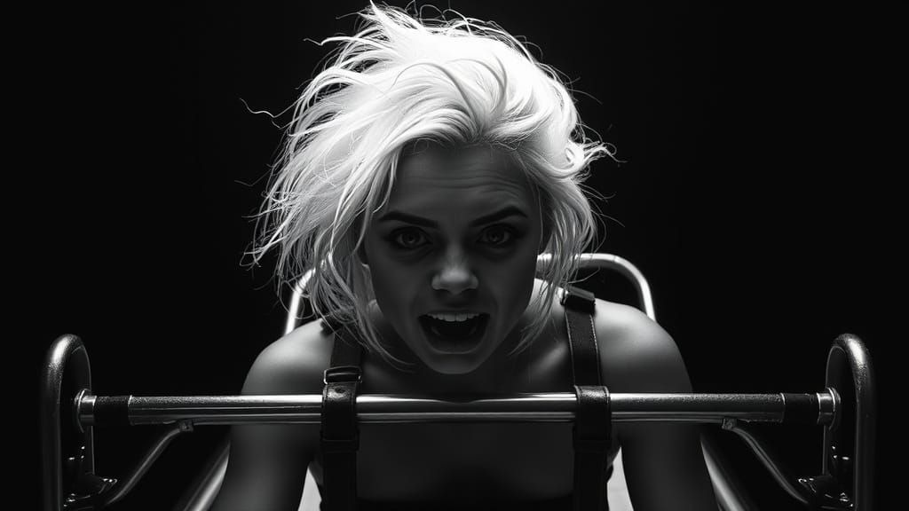 A monochrome minimalist subject in a dramatic, high-contrast ...