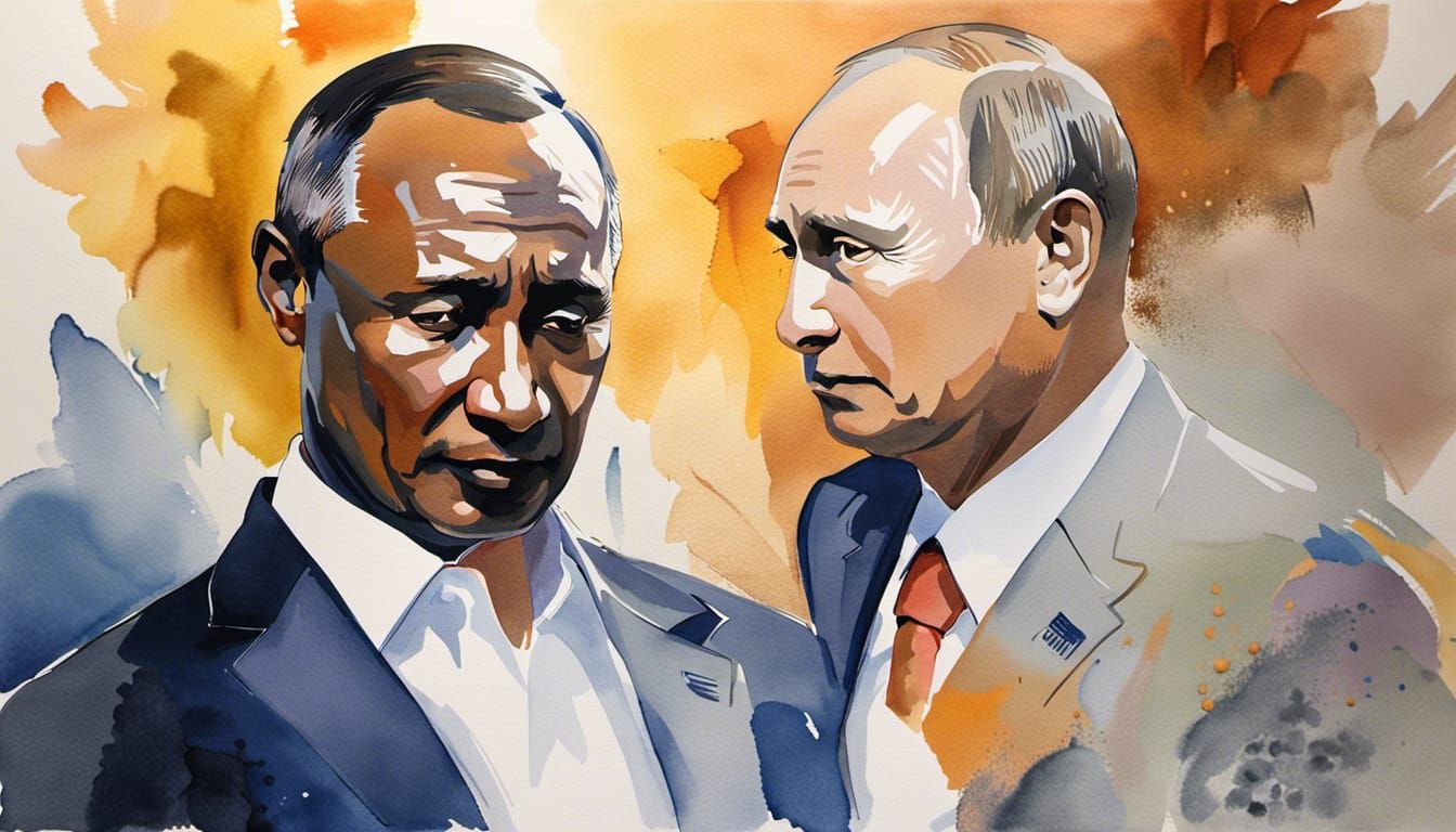 evocative watercolor painting portraying Putin's expressive gestures ...