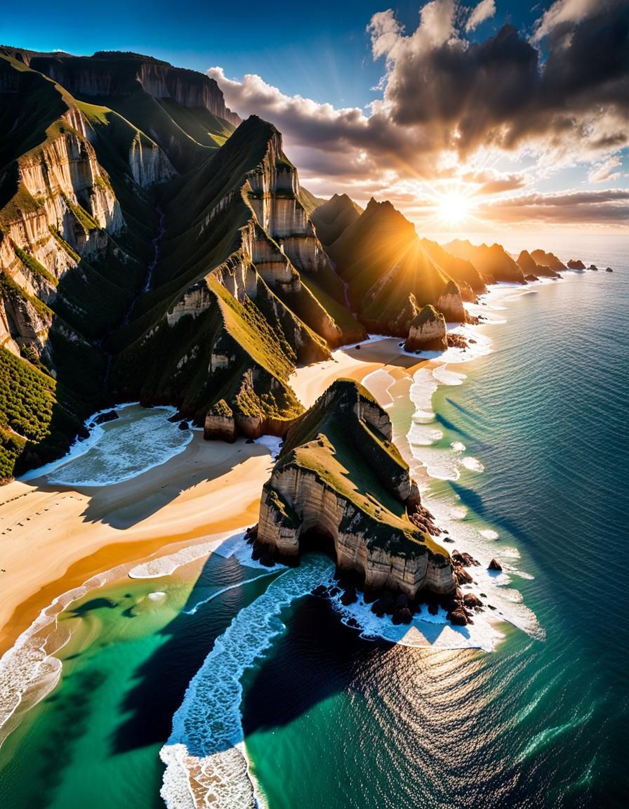 Drone POV Sunset Beachscape - AI Generated Artwork - NightCafe Creator