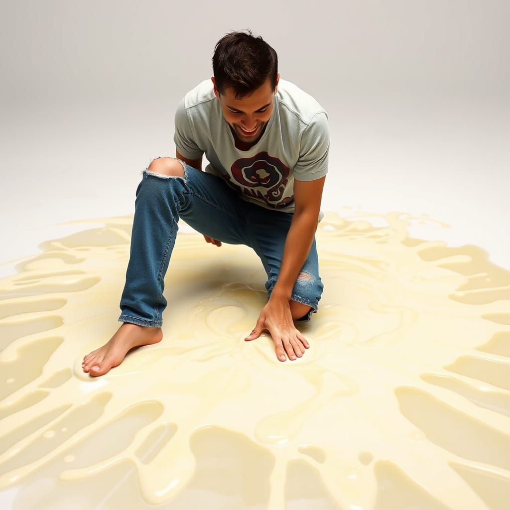 Stuck in the Glue Web - Man Trapped in Surreal Glue Web