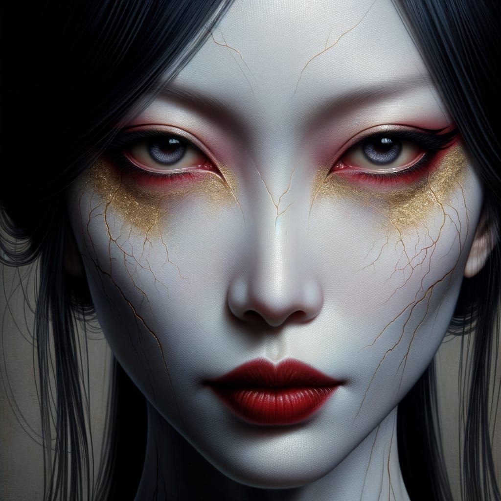 An photo realistic macabre style portrait painting. a beautiful pale ...
