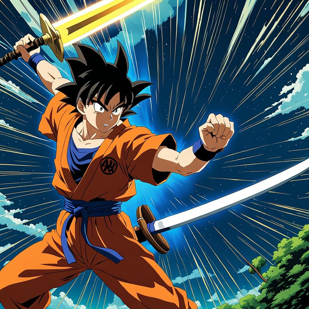 Goku learning sword skills - AI Generated Artwork - NightCafe Creator