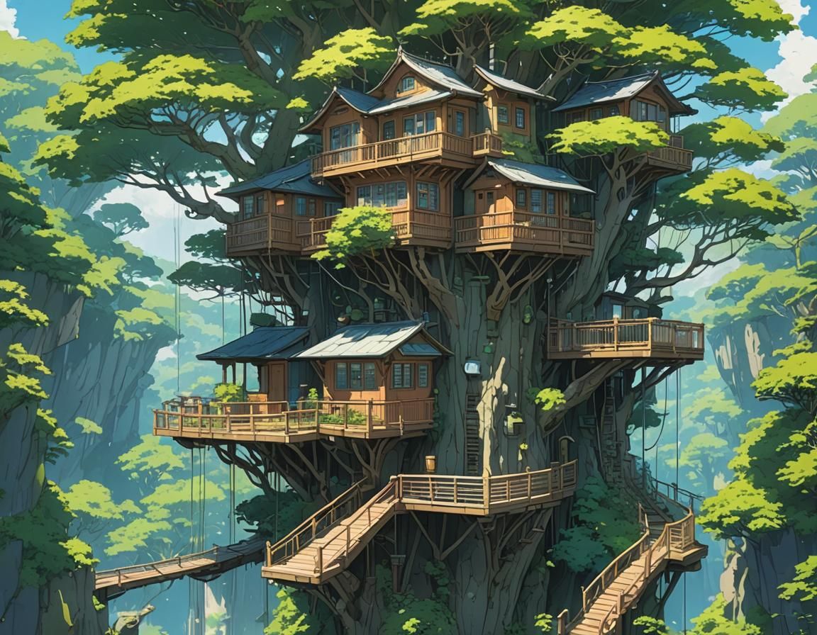 Architectural design, color sketch, futuristic treehouse. - AI Generated Artwork - NightCafe Creator