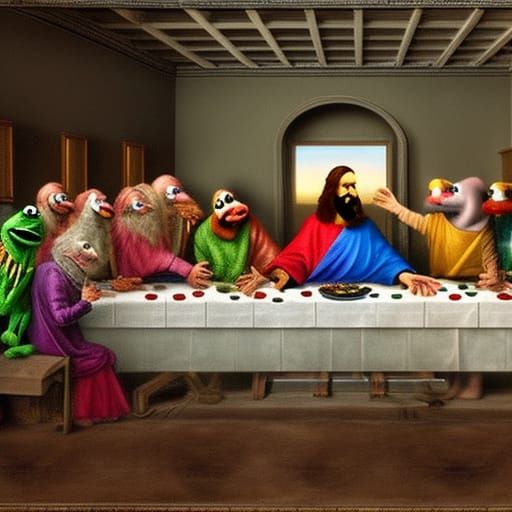Muppets at the last supper kermit.the frog.as Jesus christ - AI ...