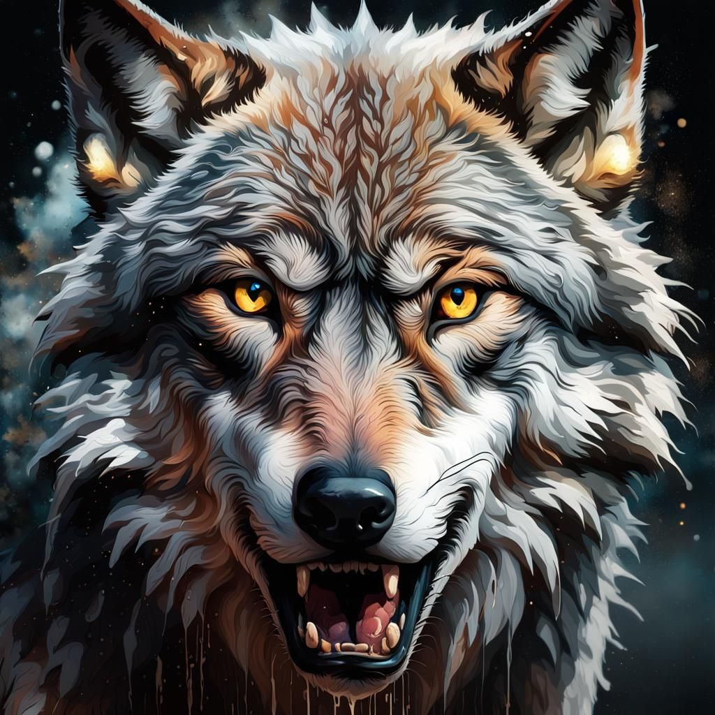A majestic front view of a wolf face - AI Generated Artwork - NightCafe ...
