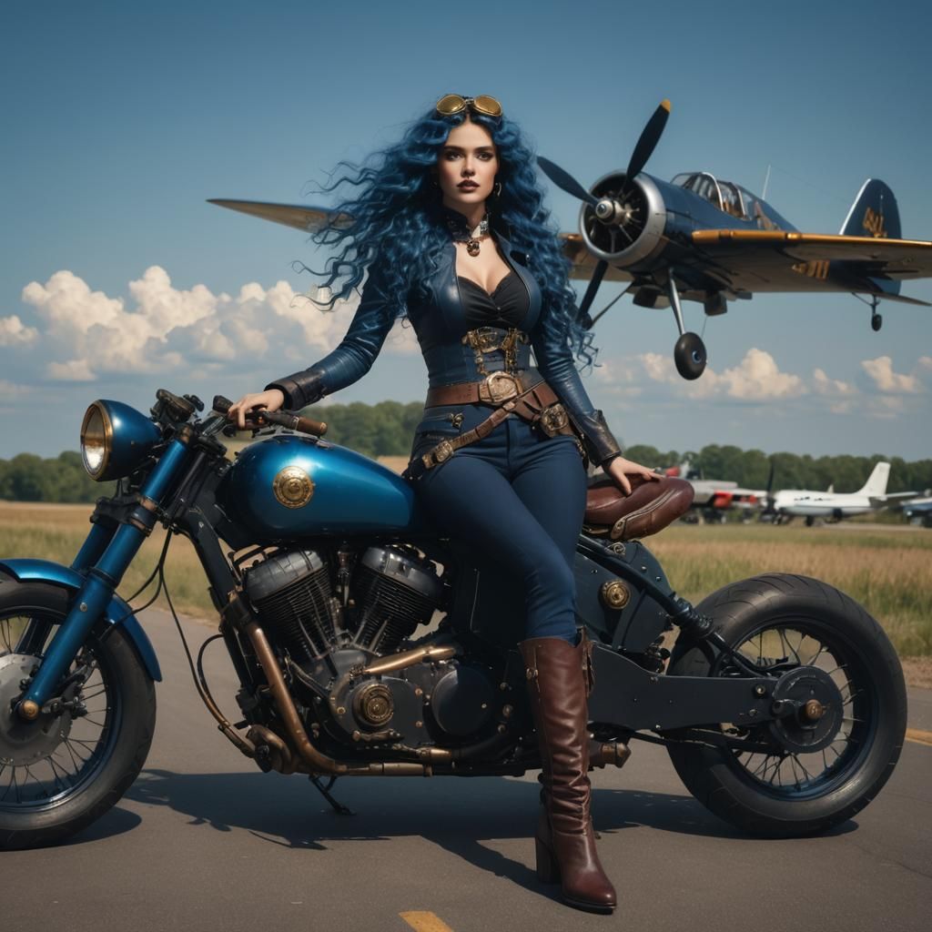 Steampunk girl and motorcycles - AI Generated Artwork - NightCafe Creator