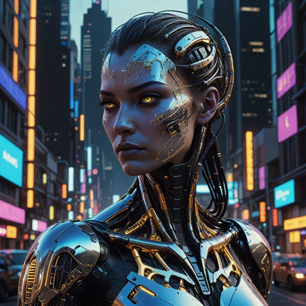 Cybernetic Emu-Female Hybrid: Elegant Biopunk Cybe... - AI Art