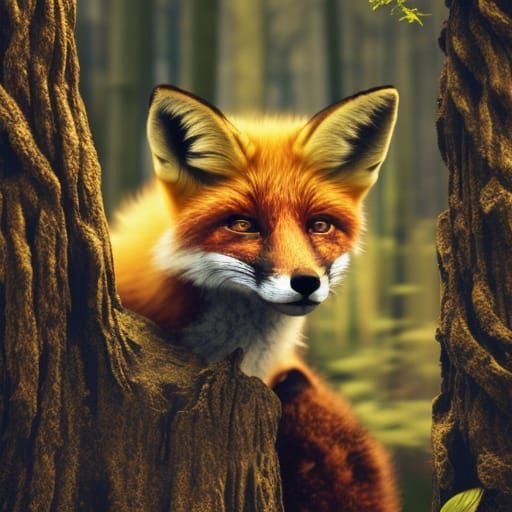 A fox perched on a stump - AI Generated Artwork - NightCafe Creator