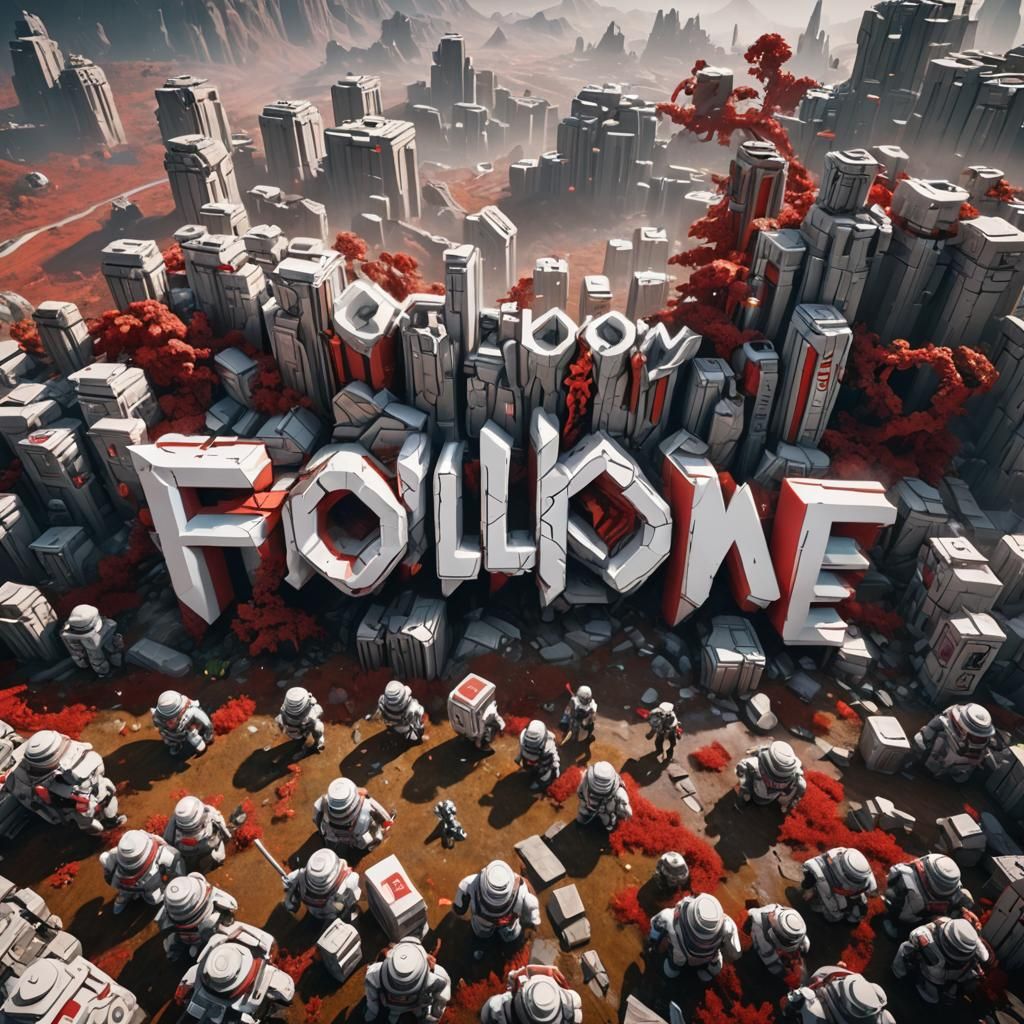 A huge banner reading “Follow me”, 3D style, in white and red - AI ...