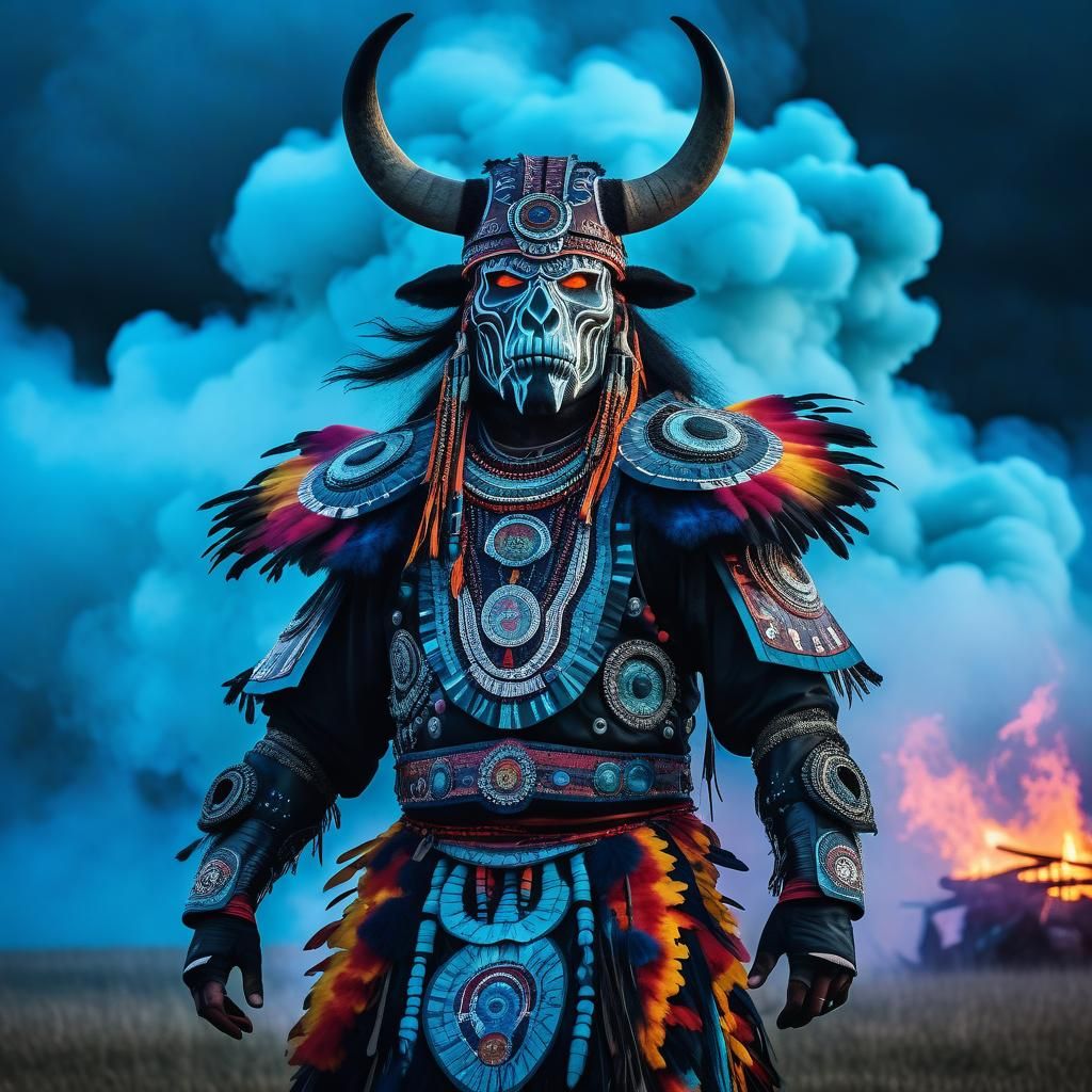 An ILLINIWEK, tribal ghost dance of Illinois dress in ornate war gear ...