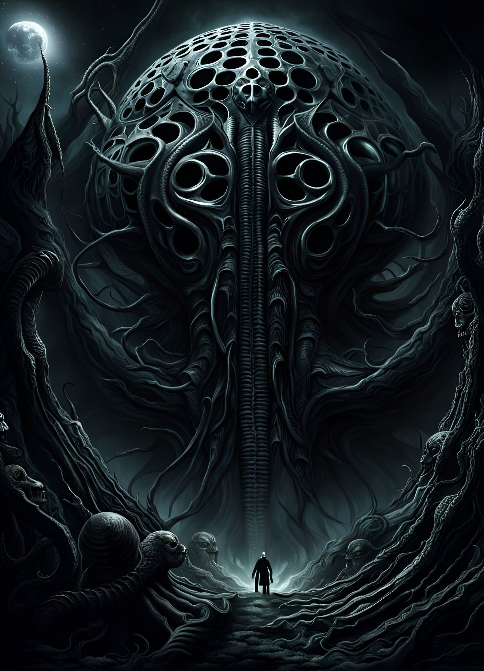 cosmic horror scene, science fiction, dark, terror, ent rising from the ...