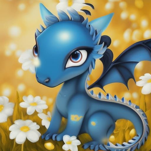 Blue Dragonling in the Flowers 1 - AI Generated Artwork - NightCafe Creator