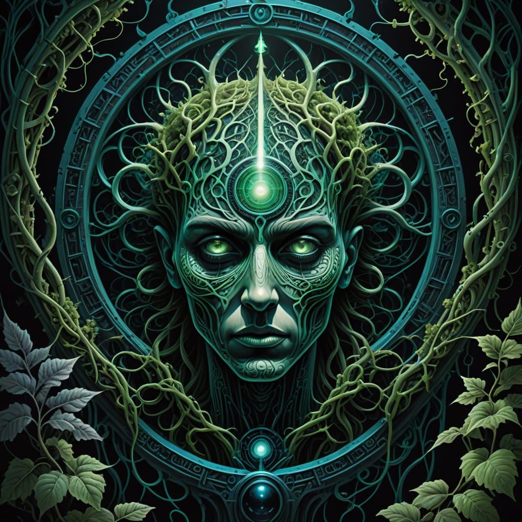 Ethereal Vines Engulf a Sci-Fi Brain Entity in a D... - AI Art