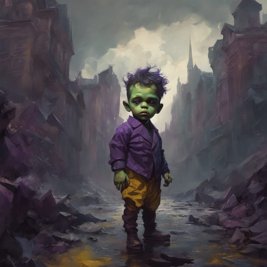 Baby Frankenstein purple yellow - AI Generated Artwork - NightCafe Creator