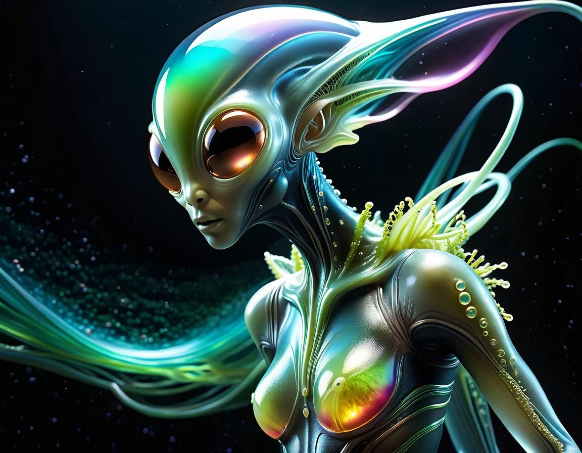 (Stunningly beautiful ethereal translucent water alien-like muliticolored microbiological ...