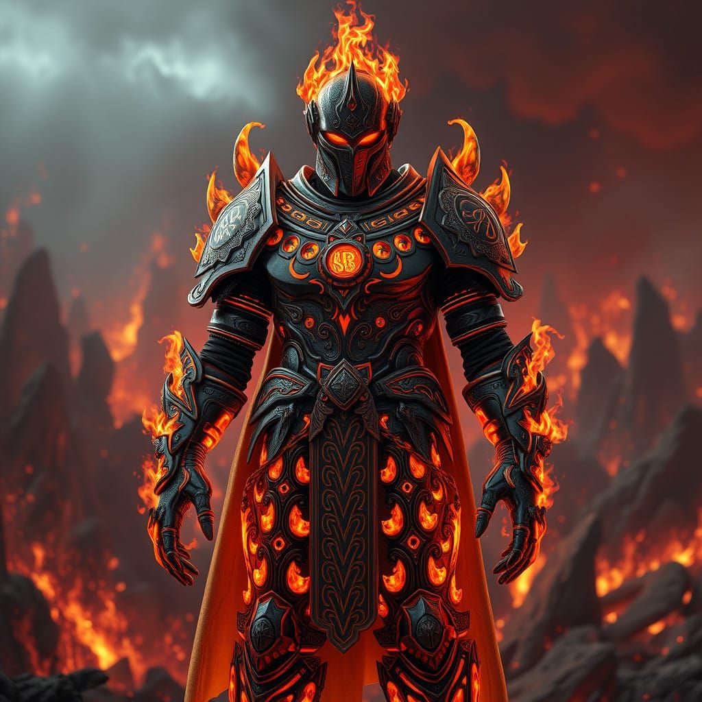 flame armor - Mystical Flame Armor in Industrial Futurism St...