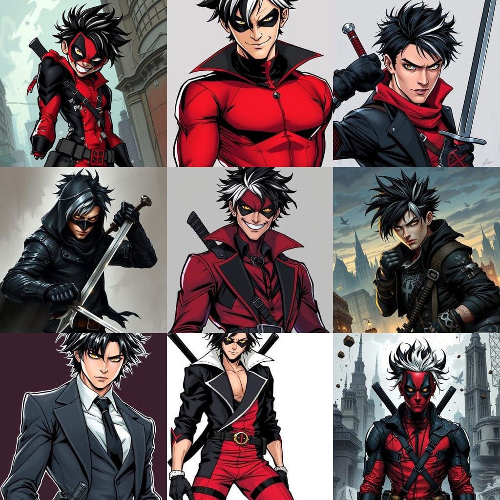 Vali Ravenclaw as a male Deadpool character with black and white hair ...