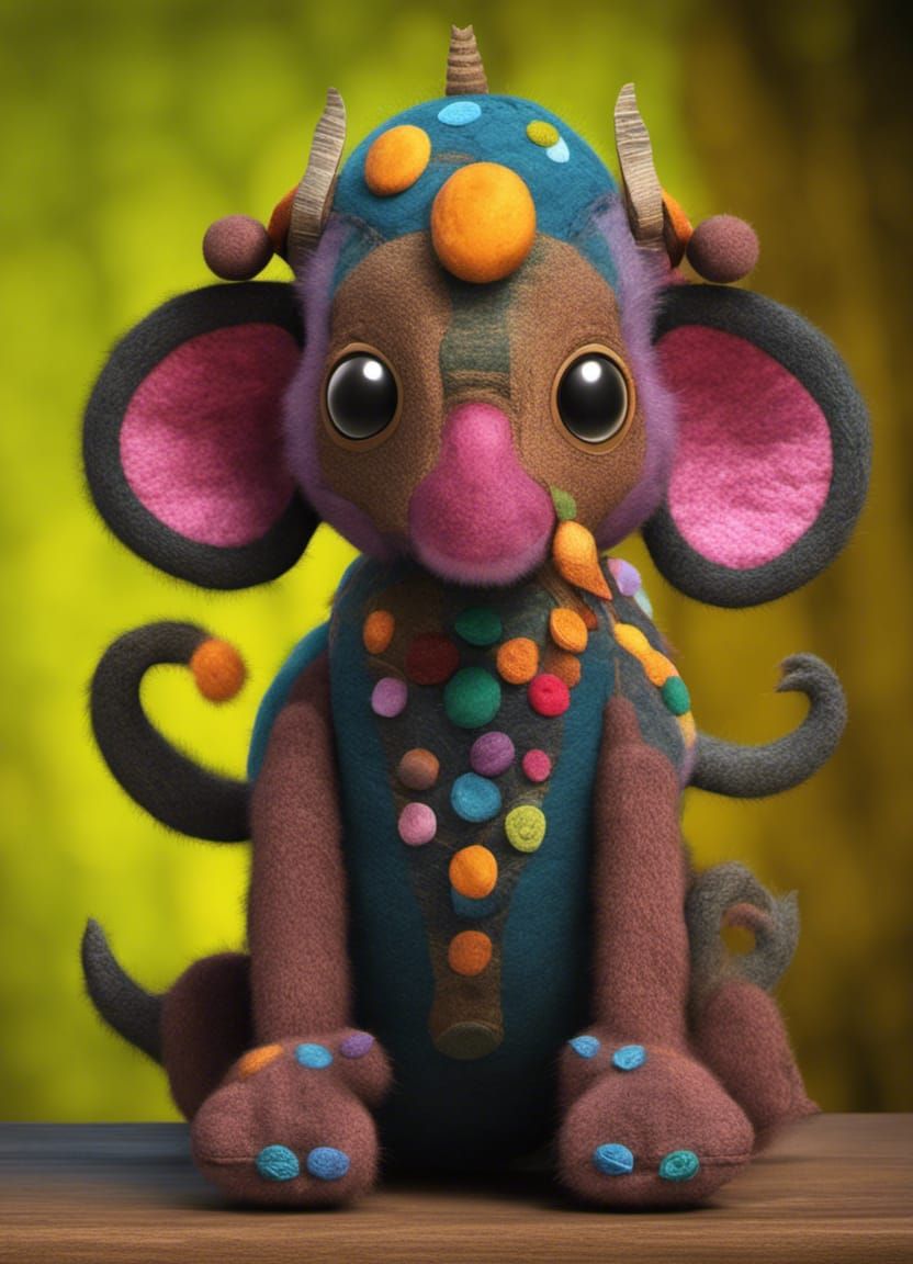 plush fluffy patchwork creature, by 3D textile collage artist ...