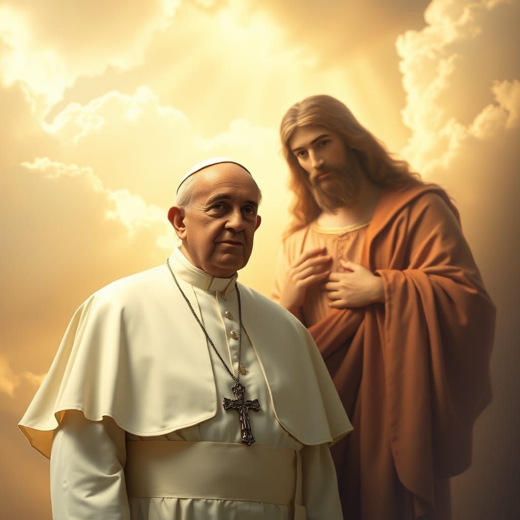 Pope Francis and Jesus Christ in Heavenly Serenity - AI Art