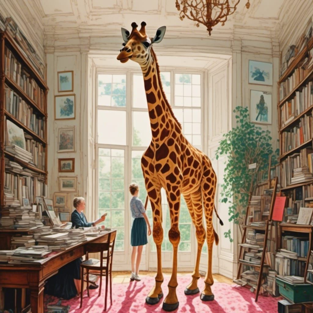 Giant giraffe in Portugal, oil painting by Sophie Blackwall, Wes ...