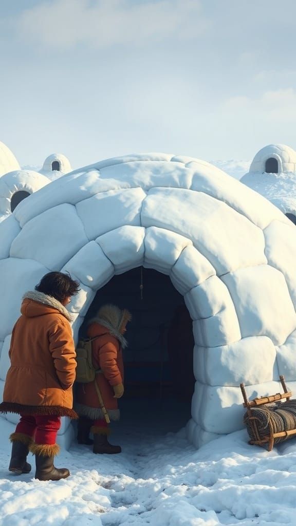Inuit Villagers Build Igloos in Traditional Arctic... - AI Art