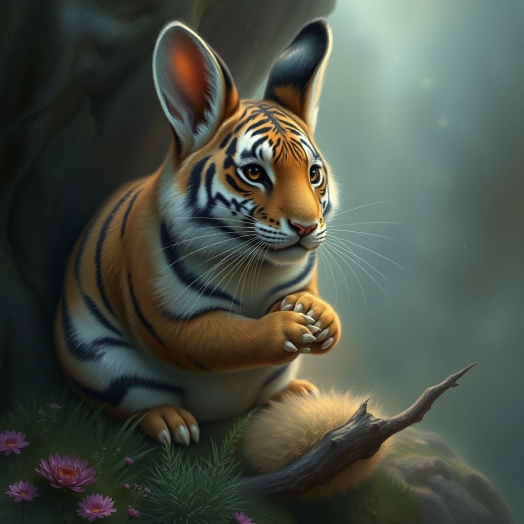 tiger rabbit mole - Ethereal Fantasy Scene with Tiger, Rabbi...