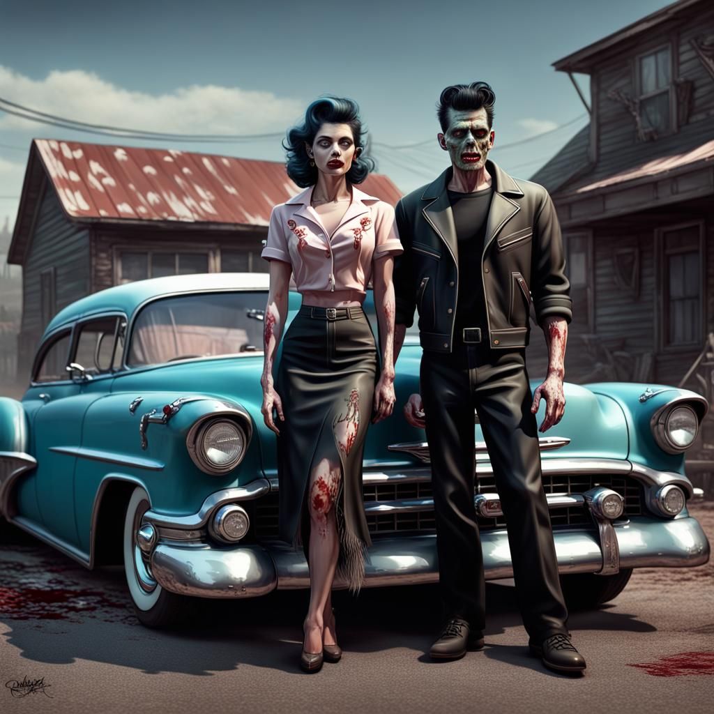 "Ghoulish Greaser Love" - AI Generated Artwork - NightCafe Creator