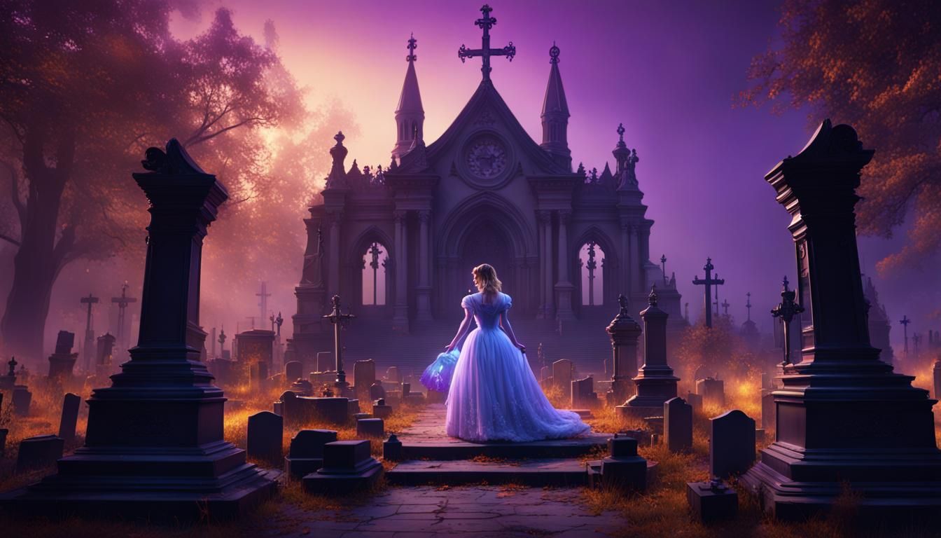 Cinderella summoning ghosts in a cemetery - AI Generated Artwork ...