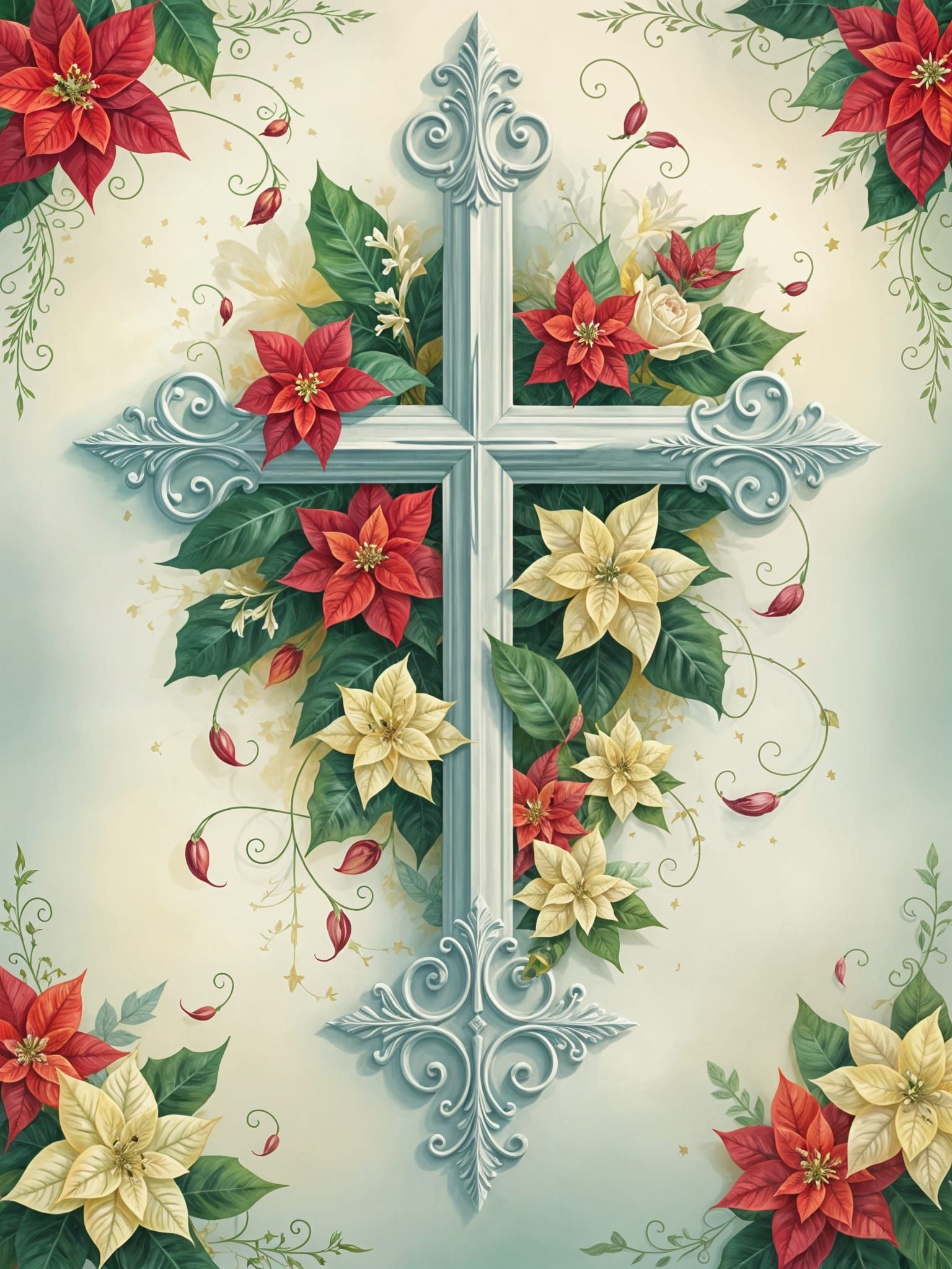 Poinsettia Christian Christmas Cross