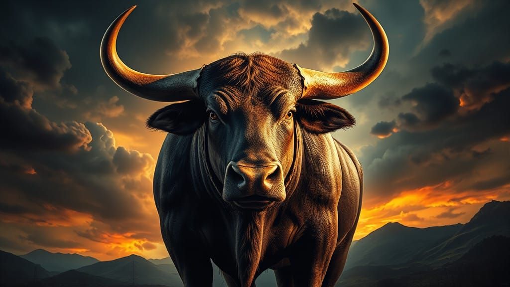 Epic Stormy Bull in Menacing Cinematic Pose - AI Art