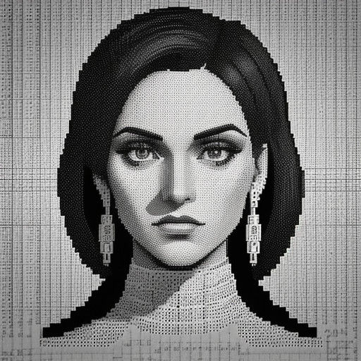 1970's style ASCII Art. A sophisticated and whimsical portrait, using ...