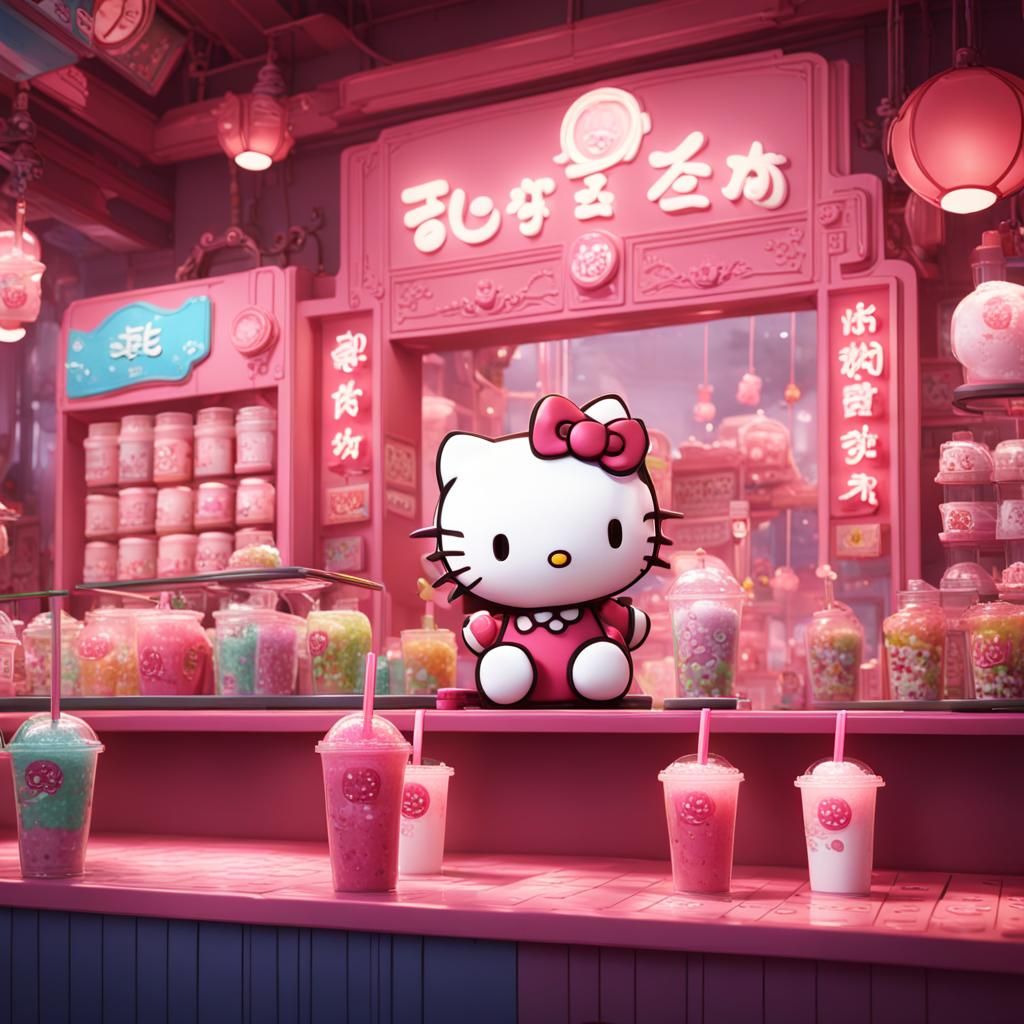 hello kitty bubble tea shop - AI Generated Artwork - NightCafe Creator
