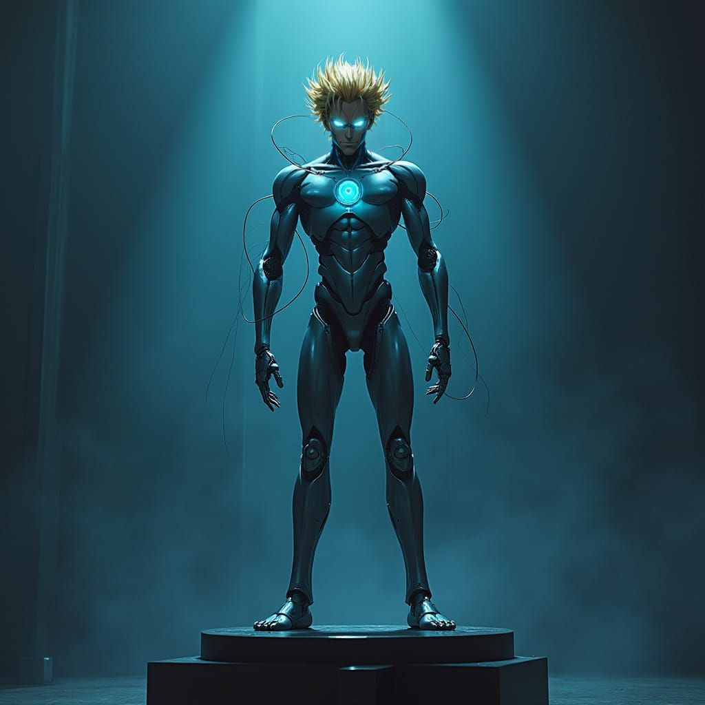 Animatronic All Might Robot on Podium - AI Art