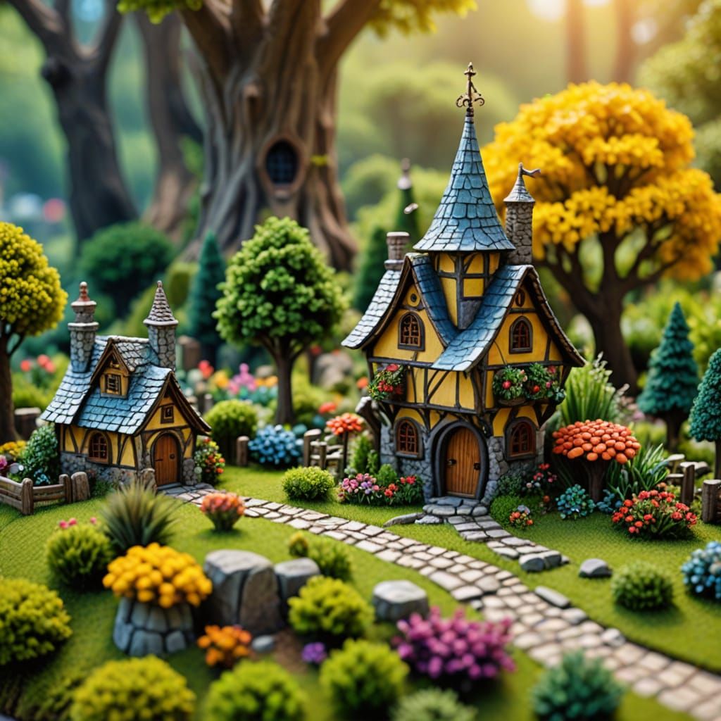 Miniature Medieval Village in Vibrant Realism - AI Art
