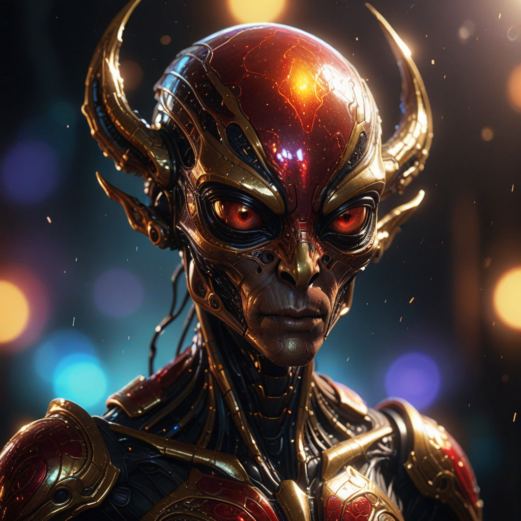 Red Gold Alien Portrait - Regal Red Gold Alien Portrait in H...