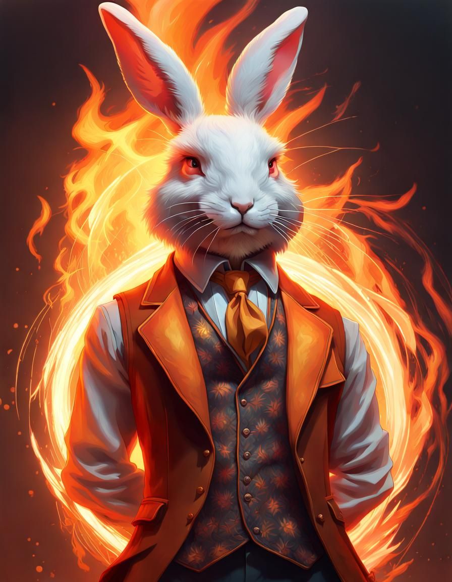 Rabbit in waistcoat in circles of fire - AI Generated Artwork ...