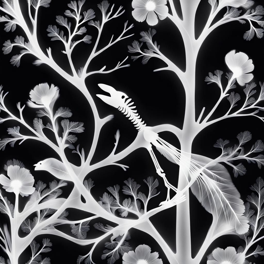 Wow, Photogram, White bird photogram, Mann Ray, feathers, flowers ...